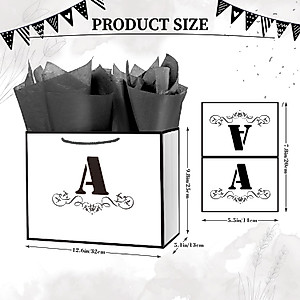 ysmile Letter Gift Bag with Wrapping Tissue for Men Women, 12" Large White Black Paper Bag for Birthday Anniversary - Single A