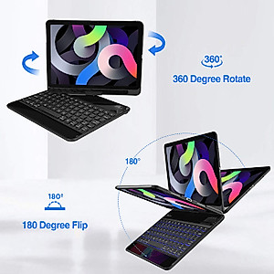 ProCase Keyboard Case for iPad Air 6th 11 inch 2024/Air 5th/4th 10.9" 2022 2020/ iPad Pro 11" 2022 2021 2020 2018, 360 Degree Rotation Wireless Keyboard with 7 Colors Backlit, Auto Sleep/Wake -Black
