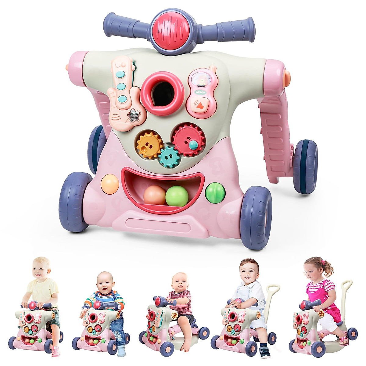LemoHome Baby Walker,Baby Push Walker,Baby Sit-to-Stand Learning Walker,Could Assemble as Scooter,Motorbike,Detachable Panel,Activity Center,Musical Walking Toys for Infants