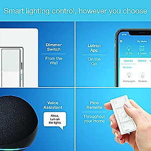 Lutron Diva Smart Dimmer Switch Starter Kit for Caséta Smart Lighting, with Smart Hub, Pico Remote, and Pedestal | No Neutral Wire Required | DVRF-BDG-1DP-A
