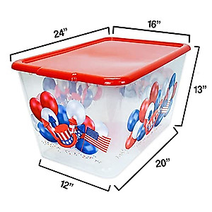 SIMPLYKLEEN 14.5-gal. Reusable Stacking Plastic Storage Containers with Lids, USA 4th of July (Pack of 2) Made in the USA