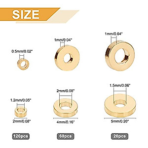 PH PandaHall 3 Sizes Rondelle Spacer Beads, 200pcs Heishi Disc Loose Beads Long-Lasting 18K Gold Plated Beads Flat Round Smooth Spacer Beads for Necklace, Bracelet, Earring Making, 2mm 4mm 5mm