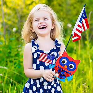Winlyn 24 Sets 4th of July Patriotic Owl Ornaments Decorations DIY Patriotic Craft Kits Owl Red White Blue USA Flag Pinwheel Stickers Googly Eyes for Kids Favors Classroom Home Activity Art Project