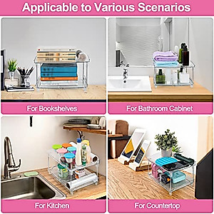 2 Tier Makeup Organizer Perfume Organizer Acrylic Bathroom Organizer Countertop Makeup and Perfume Organizer Collapsible Makeup Shelf Organizer for Vanity, Bathroom Counter, Kitchen Cabinets (Clear)