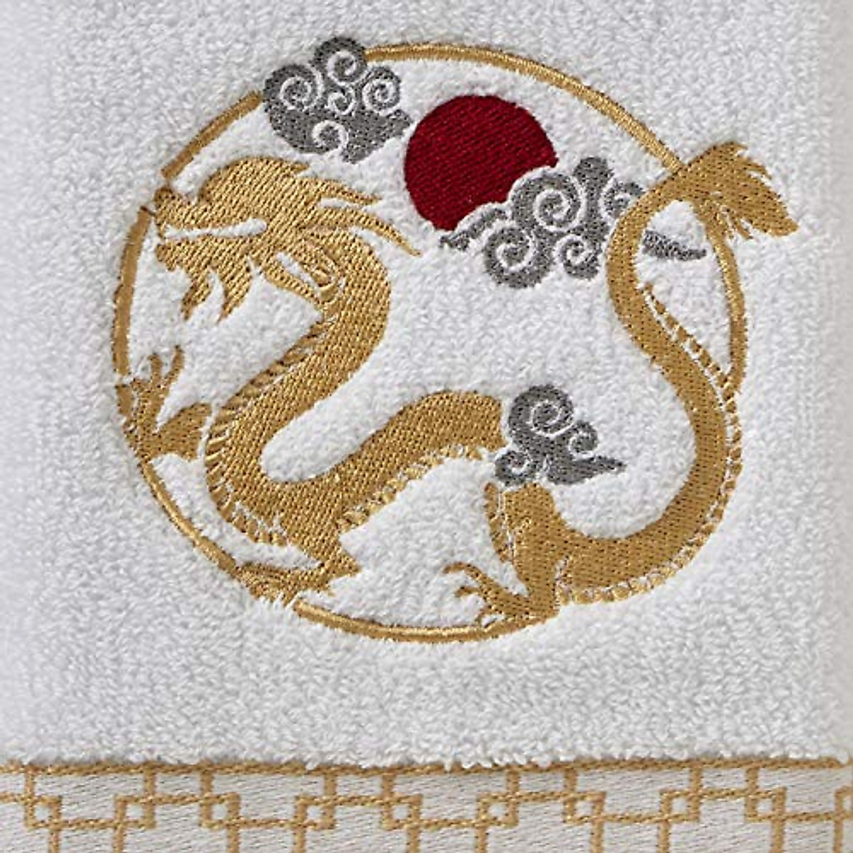 SKL Home Vern Yip Zodiac Dragon Hand Towel Set, White