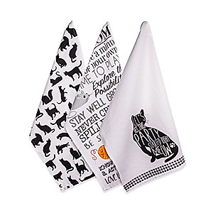 DII Everyday Pets Kitchen Collection Absorbent Dishtowel Set, 18x28, Cat Print, 3 Count