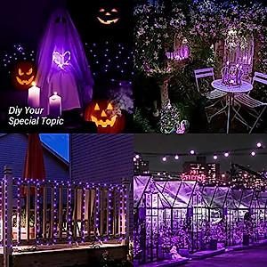 Hopolon Halloween Solar String Lights Outdoor, 2 Pack Each 33FT 100 LEDs Solar Powered Fairy Lights with 8 Modes for Indoor Outdoor Patio Yard Trees Christmas Wedding Party-Purple