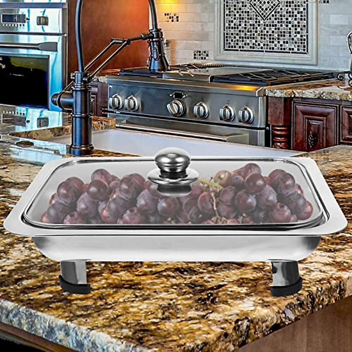 Buffet Food Holder Buffet Server Stainless Steel Chafing Dish Buffet Tray Chaffing Servers Rectangular Canteen Basin with Cover for Parties Buffets Buffet Food Warmer