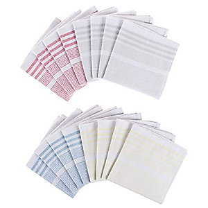 Bedford Home Set of 16-12.5x12.5”-100% Cotton Wash 4 Modern Farmhouse Multi Stripes-Dishcloths for Cleaning by BH Kitchen Dish Cloth, Mult-Color