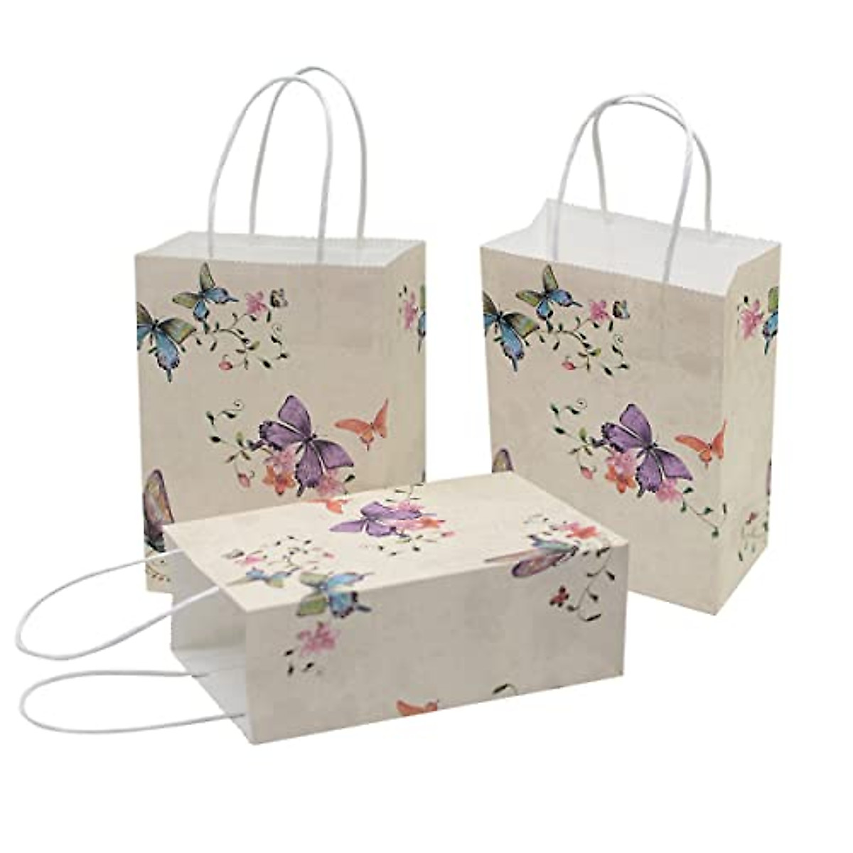 30pcs Gift Bags Kraft Paper Bags with Handle 10.62 x8.26x4.33 inches Party Favor Bags for Baby Shower Kids Birthday Wedding Xmas Party Supplies Restaurant takeouts, and Store Owners (Pack of 30), Beige(Flower )