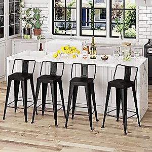 WENTMENT Metal Bar Stools Set of 4 Counter Height Bar Stools Barstools with Removable Back 24" Kitchen Bar Stools, Black