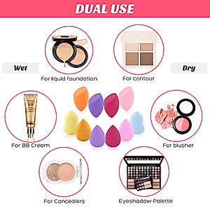 Makeup Sponges Blender Set Beauty Foundation Blending Egg Stand, Cosmetics Sponge Blender Applicators for Powder Cream or Liquid, 10pcs Beauty sponges and 2pc Makeup Sponges Holders