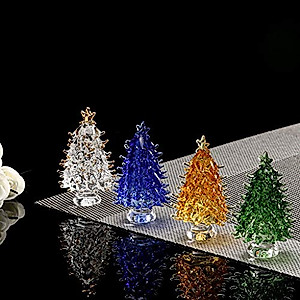 DSJUGGLING Crystal Art Carfts Glass Royal Blue Clear Christmas Tree Sculpture Figurine Decorative Colorful K9 Crystal Christmas Tree Holiday Figurine with Gift Box (Blue)