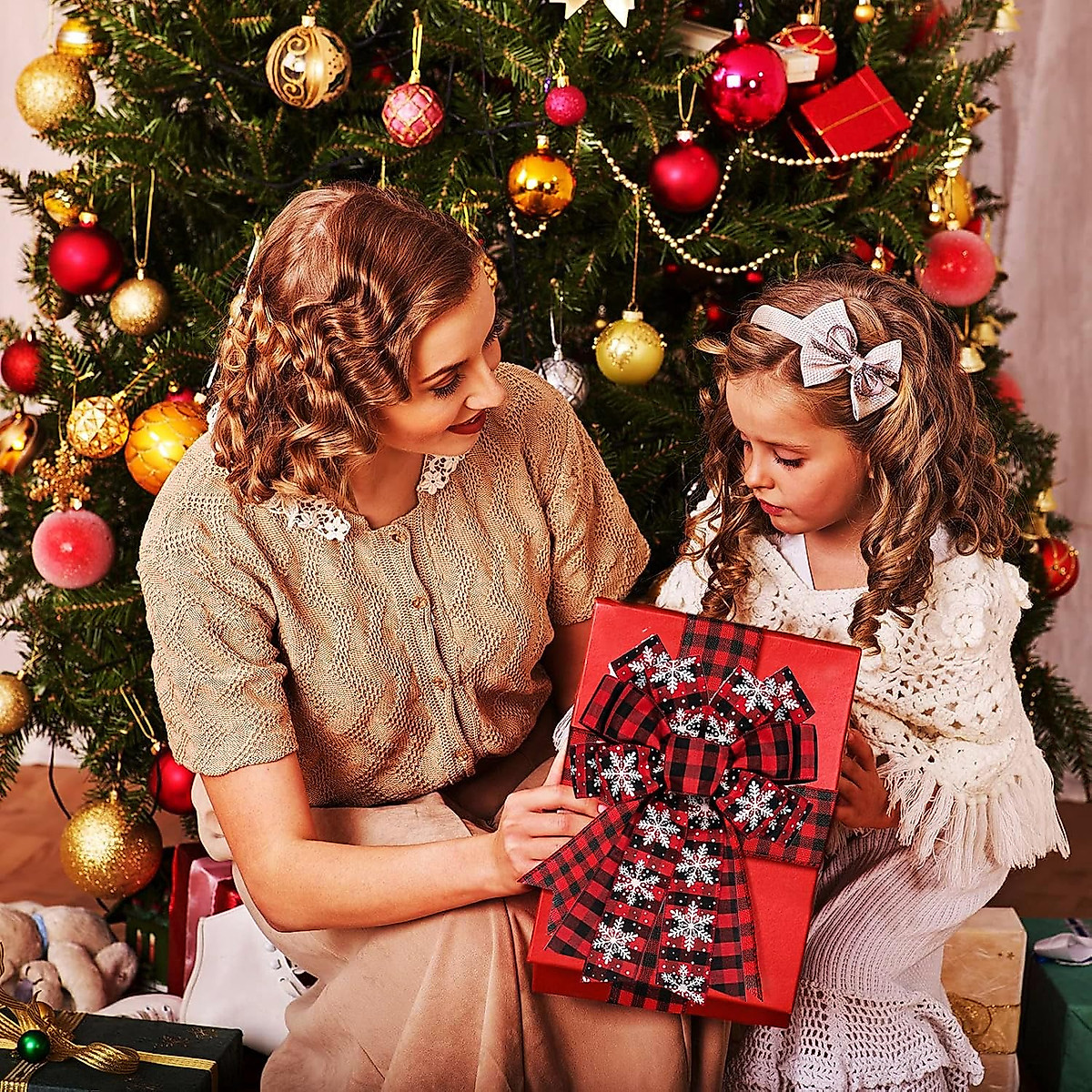 5 Style Christmas Wrapping Ribbons Grosgrain Satin Ribbons Snowflake Christmas Truck Tree elk Santa Claus 63mm Wide for Holiday Festival Gift DIY Craft Decor, 15 Yard Total