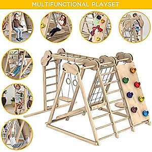 Climbing Toys for Toddlers, Jungle Gym, Montessori Playground Sets, Multifunction Toddler Climbing Toys, Indoor Kids Playground with Slides, Climbing/Net, Monkey Bars, Rope Ladders and Swings