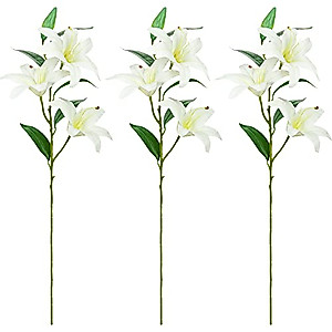 Shiny Flower 9 Heads Artificial Flower Bouquet Artificial Lily Flowers Fake Easter Tiger Lily Floral Arrangements Wedding Bouquets Home Office Garden Party Hotel Decoration 3 Pcs White 39.4 inch