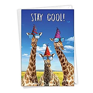 NobleWorks - 1 Adorable Birthday Card Funny - Giraffe Animal Humor, Bday Notecard with Envelope - Cool Giraffes C6335BDG