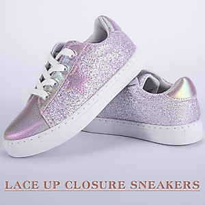 Pescool Girls Glitter Shoes-Lace up Sparkle Tennis Shoes-Hip Hop Dance Shoes-Girls School Shoes-Metallic Shoes for Girls (Pink,2)