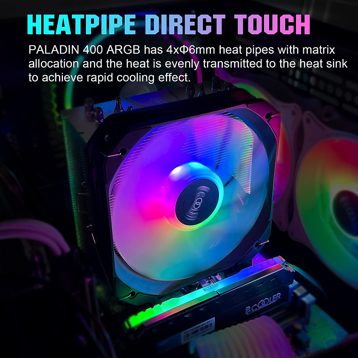 PCCOOLER Paladin 400 Premium ARGB CPU Air Cooler with PWM 130mm Fan, 200W TDP, 4 High Performance Heatpipes, Nickel-Plated Anti-oxidant Protective Layer for AMD Ryzen AM4 and Intel LGA 1700/1200/115X