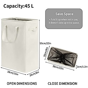 Chrislley 45L Slim Laundry Hamper with Wheels Narrow Rolling Laundry Basket Narrow Laundry Basket with Handle(Beige)
