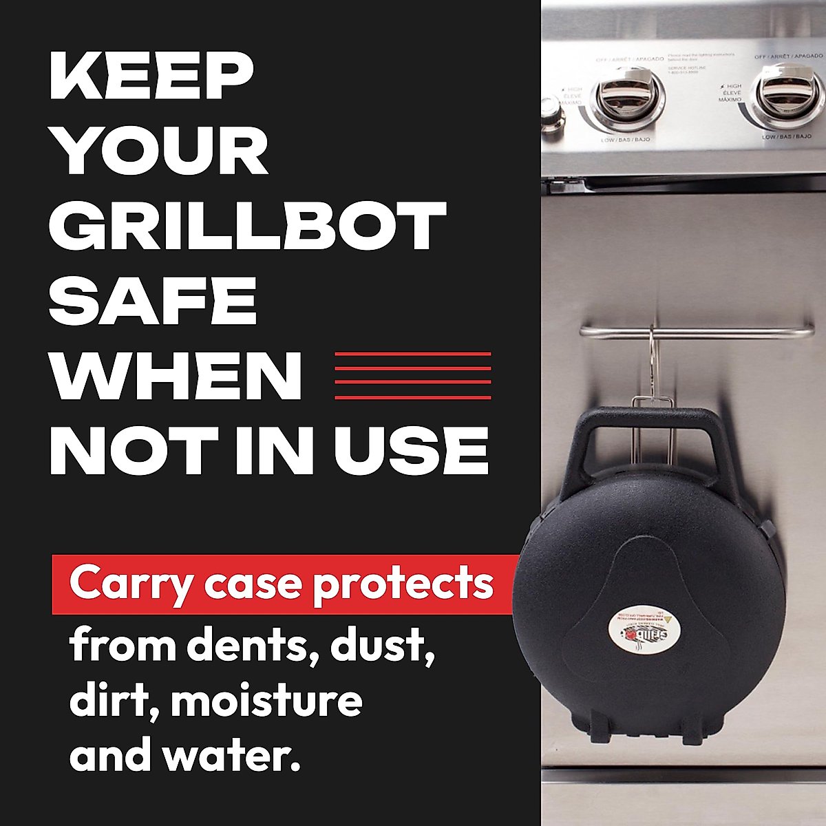 Grillbot Carry Case for Grillbot Automatic Grill Cleaning Robot – Weatherproof, Portable Protective Case with Handle & Locking Tabs