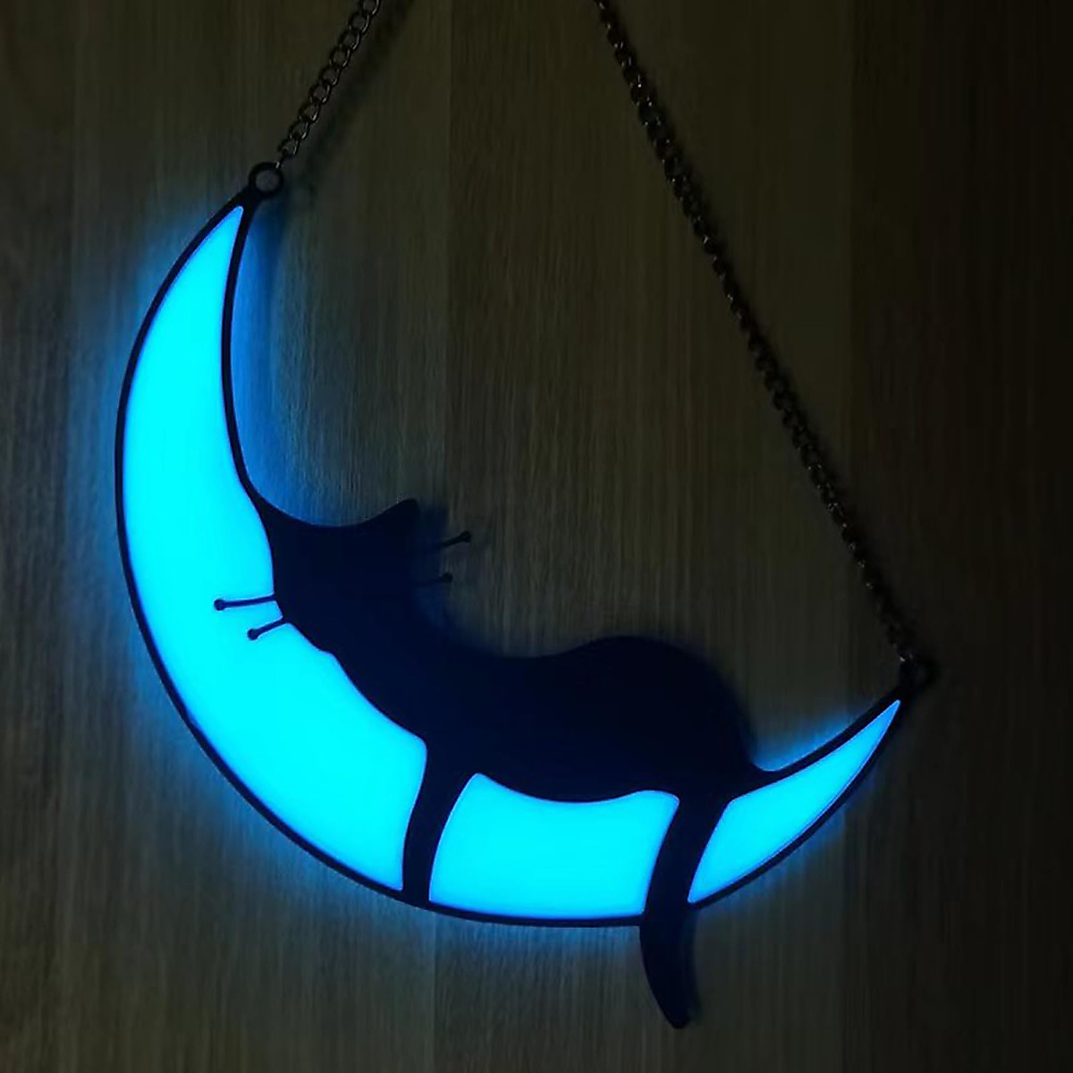 Glow in The Drak Stained Glass Window Hanging for Easter Home Decoration Black Cat Decor Suncatchers for Cat Lover Mom Friend