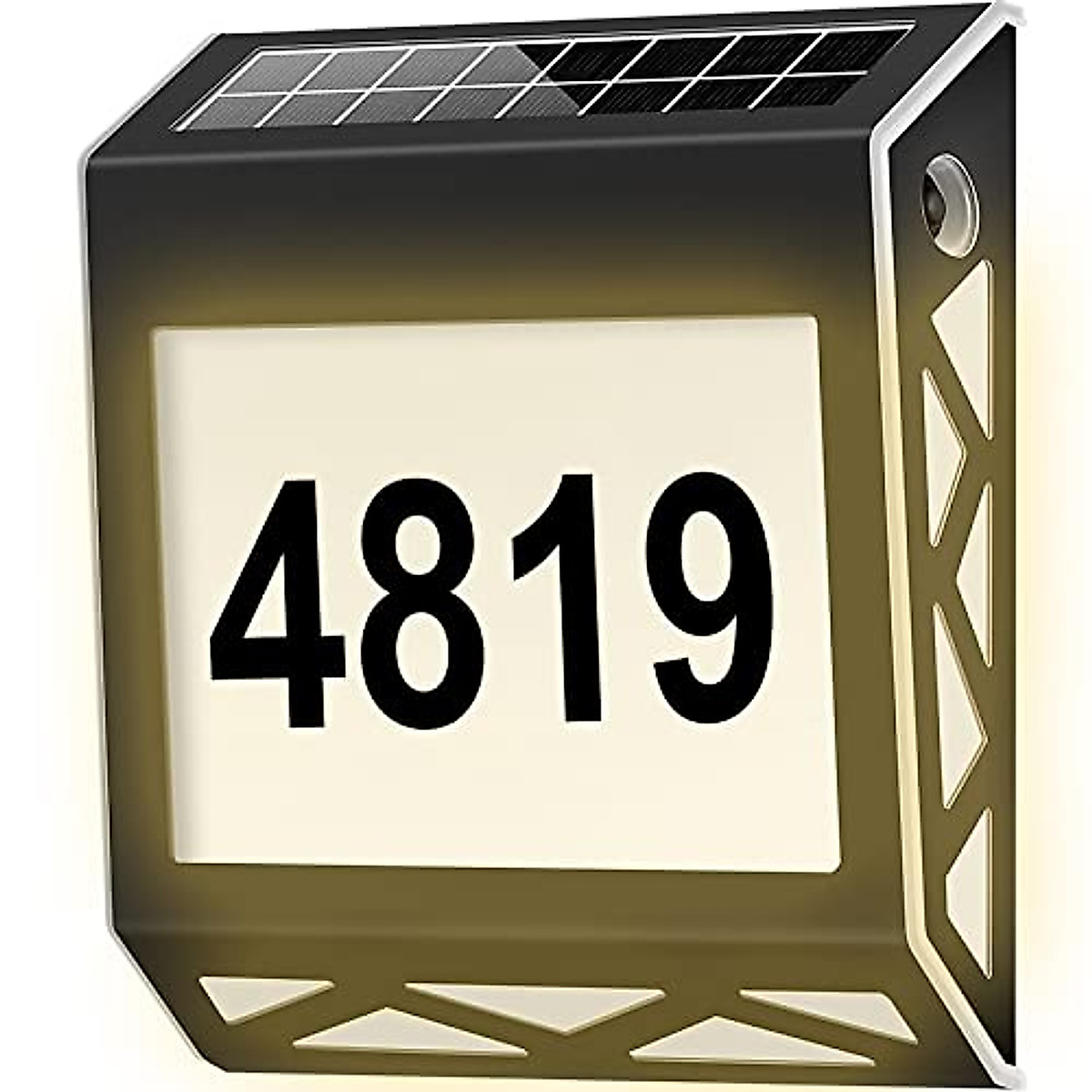 House Numbers Solar Powered Address Sign, Waterproof 3200k Warm LED Illuminated address Plaques house numbers for outside, Smart Switch address numbers light for Home Yard, Outdoor Walls
