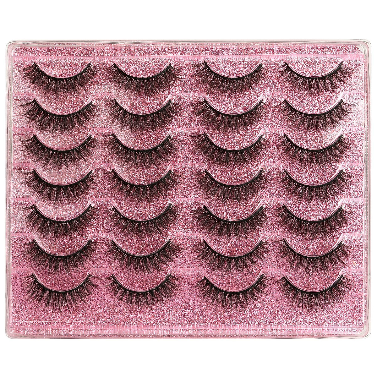 Newcally Lashes False Eyelashes Natural Fluffy Faux Mink Lashes Pack Cat Eye Wispy 5D 13MM Fake Eye Lashes 14 Pairs Russian Strip Lashes Multipack