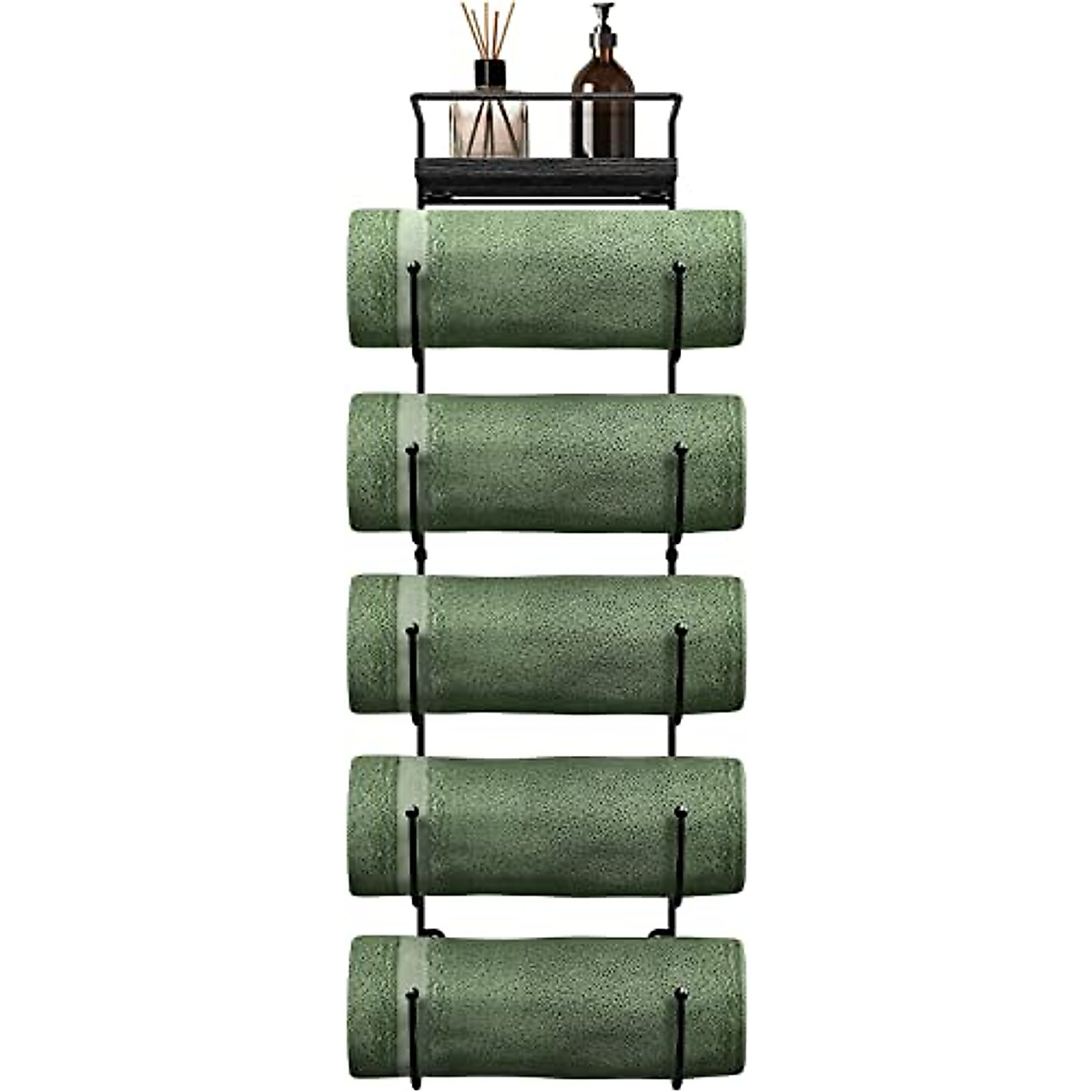 Sorbus Towel-Rack for Bathroom - Wall Mounted Metal Organization Rack with Wooden Top Shelf & 5 Tiers - Holds Full Sized Bath-Towels, Washcloths, Linens, & Hand-Towels - Easy Installation