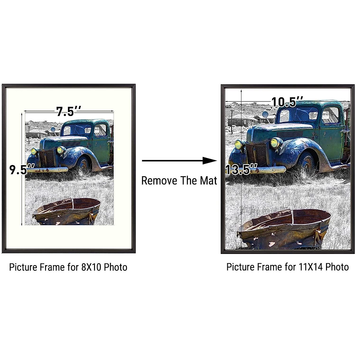 Golden State Art, 11x14 Black Picture Frame Displays Photo 8x10 with Ivory Mat or 11x14 Without Mat for Wall Mounting Aluminum Frames with Real Glass (Pack of 1)