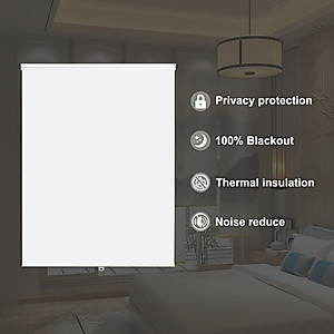 Joydeco Blackout Cordless Roller Shade White Fabric Mini Blinds & Shades for Windows 28 Inch Wide Home Darkening(28x 75)