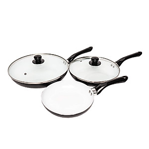 Nonstick Frying Pans Set 3 Piece (Black) Frying Pan with Lid Non Stick Pan/Skillet Bio Supreme From Jean-Patrique