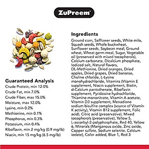 ZuPreem Sensible Seed Bird Food for Parrots & Conures - Premium Blend of Seeds, FruitBlend Pellets for Caiques, African Greys, Senegals, Amazons, Eclectus, Small Cockatoos (2 lb Bag)