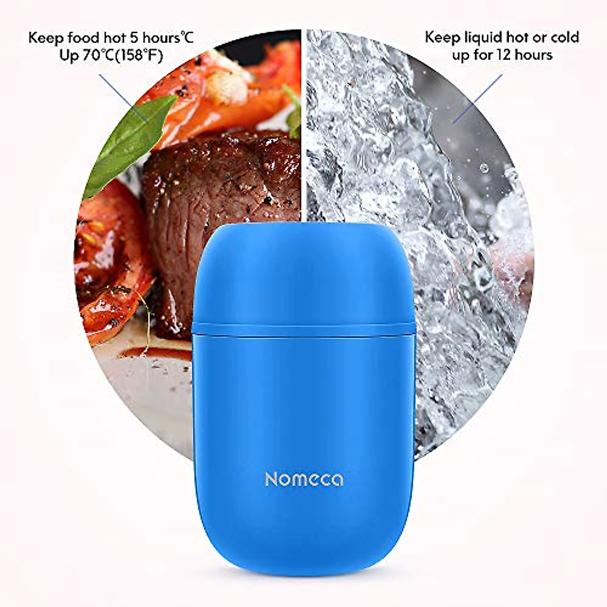 Nomeca Insulated Lunch Container Hot Food Jar 16Oz Thermos for Hot Food Stainless Vacuum Thermal Bento Lunch Box Soup Containers Wide Mouth with Spoon for Kids Adult Boys School Office Outdoor, Blue
