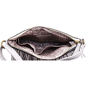 B BRENTANO Vegan Fringed Crossbody Bag with Studs (Light Gray)