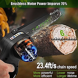 Mini Chainsaw Cordless 4&6 Inch,V-MODEST Brushless One-Handheld Electric Chain Saw with 2x24V Battery Powered, 23.4FT/s, Security Lock for Wood Cutting Tree Pruning(also for women)