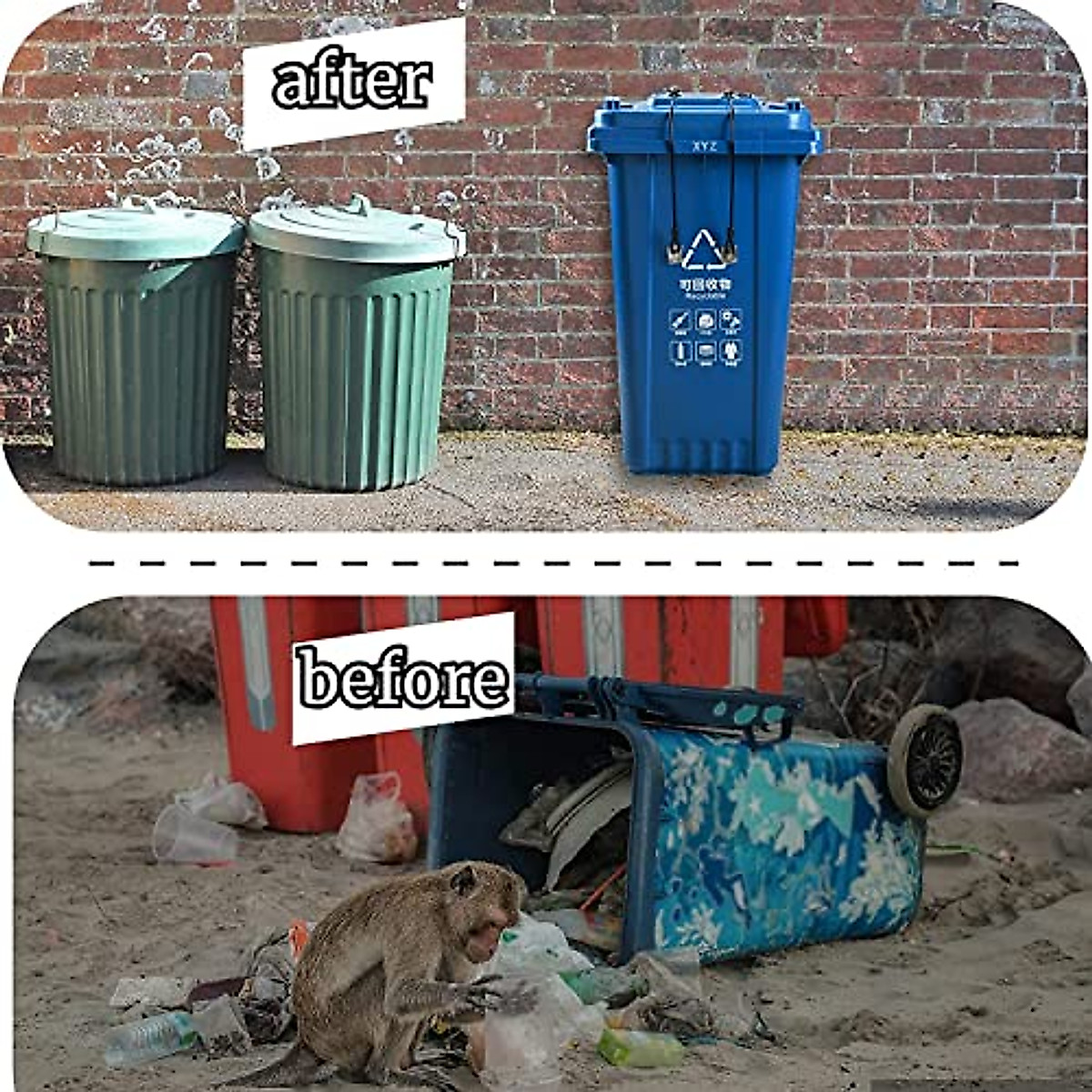 tofeer Trash Can Lid Lock,Heavy Duty Bear Proof Trash Can Lock Wire Rope Universal Lid Lock Cord Garbage Cans Latch Lock for Animals, Squirrels, Dogs, Raccoons