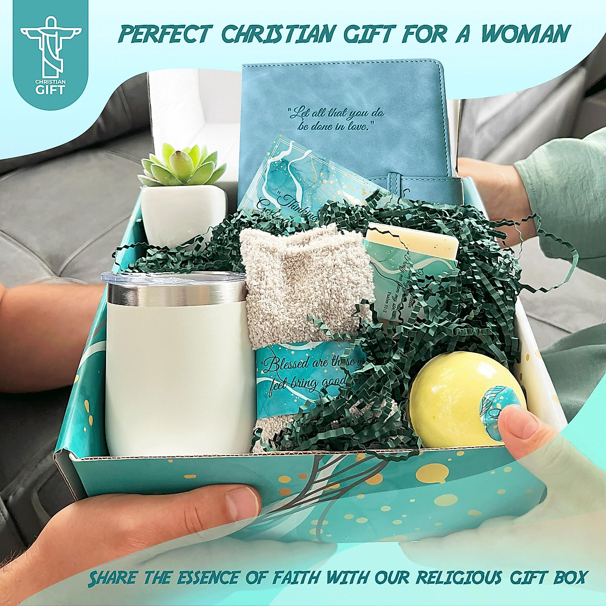 DEHITE Christian Gifts for Women Religious Inspirational Present With Insulated Tumbler - | Notebook | Socks | Keychain | Birthday Basket | - Christmas Gifts Box for Mother Bestfriend Coworker