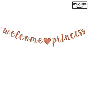 Rose Gold Glitter Welcome Princess Banner, Girl Baby Shower, Gender Reveal Party Decorations, It's A Girl, Welcome Baby Girl Party Decor