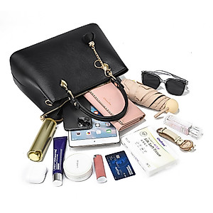 Satchel Purses and Handbags for Women Soft Vegan Leather Tote Crossbody Bag Ladies Shoulder Bags Medium - Black