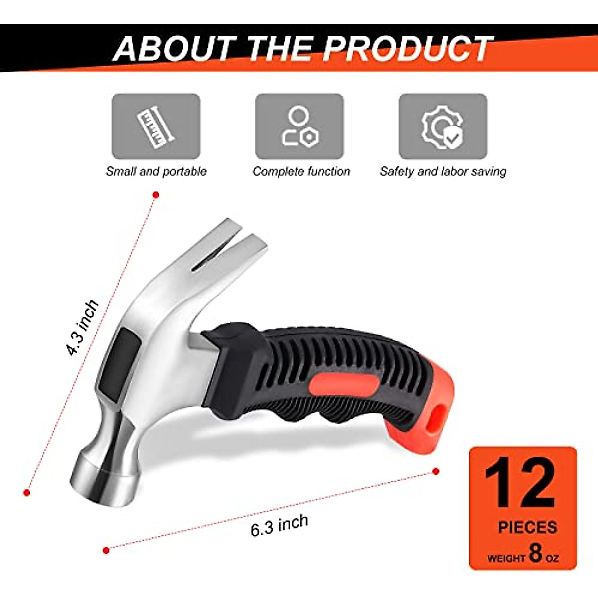 12 PCS Small Hammer 8 Ounce Mini Stubby Hammer for Women Men, Small Claw Hammers Lightweight Melt Claw Hammers Tool for Home Repair, Building, Household Work, Crafts Handmade Outdoor Camping, Tent Kit