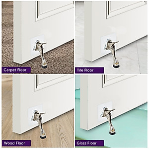HOME&I No Drilling Kick Down Door Stop Stopper with Self-Adhesive Traceless Mounted Screw Bracket,Stickers.Easy Pedal Easy Step Door Kick Doorstop,Height-Adjustable Rubber Foot,4 Inch (Satin Nickel)