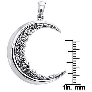 Jewelry Trends Sterling Silver Large Floral Leaf Crescent Moon Pendant