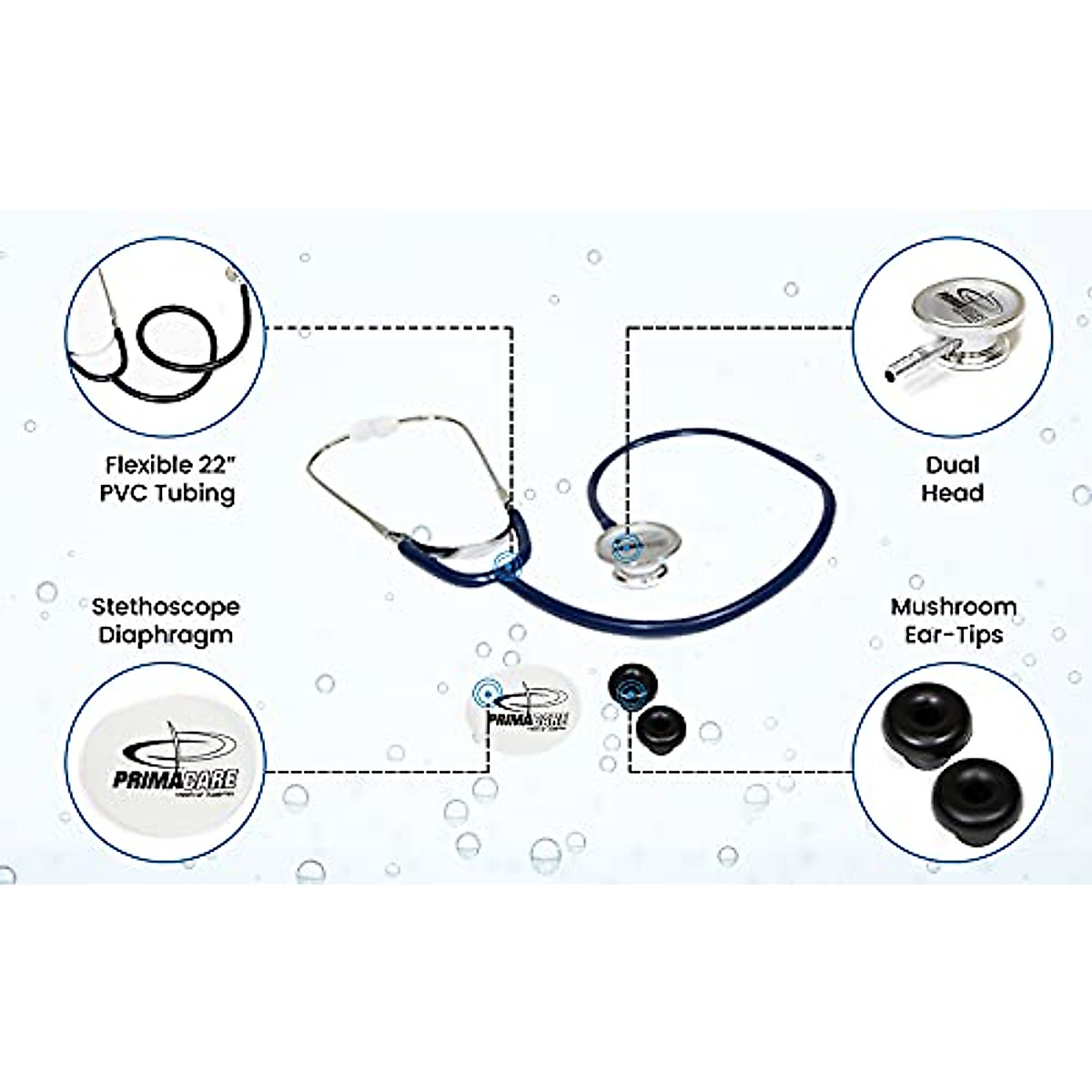Primacare DS-9290-BL Adult Size 22 Inch Stethoscope for Diagnostics and Screening Instruments, Lightweight and Aluminum Double Head Flexible Stethoscope, Blue