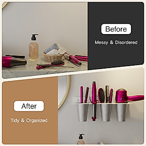 ZASIMO Hair Tool Organizer Wall Mount with 3 Stainless Steel Cup, 4mm Thickened Acrylic Hair Dryer Holder, Bathroom Accessories Storage for Blow Dryer, Curling Wand, Flat Iron, Hair Straighteners