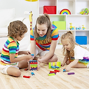 Lewo Colored Stacking Game Wooden Building BlocksTower Board Games for Kids Adults 54 Pieces (Colorful Stacking Gane)