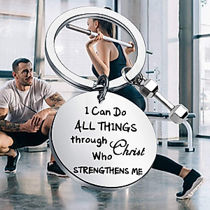 LQRI Workout Keychain Fitness Gift I Can Do All Things Through Christ Who Strengthens Me Bodybuilder Gift Trainer Gift