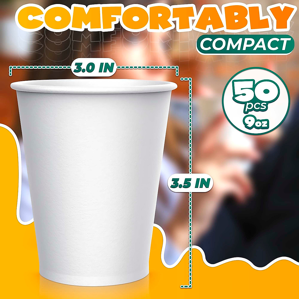 LEGLO 50Pcs Disposable Coffee Cups Reusable - 9 Oz Paper Cups for Drinking Disposable Cups Hot Beverage Cups - Tea Cups Party Paper Cups for Wedding Reception