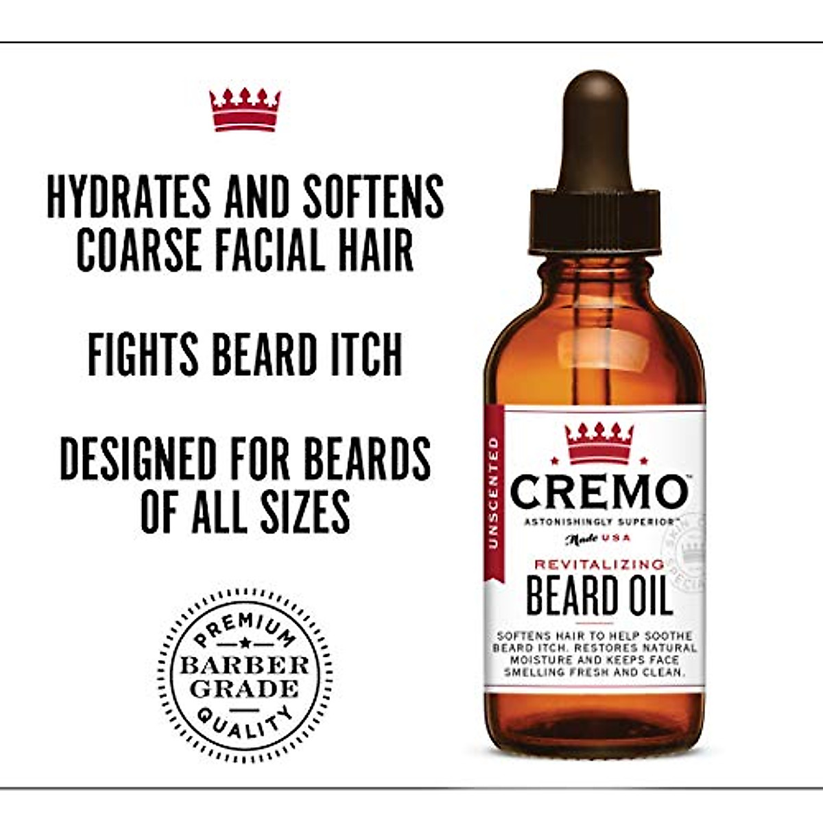 Cremo Unscented Revitalizing Beard Oil, Restores Moisture, Softens and Reduces Beard Itch for Facial Hair of All Lengths, 1 Oz