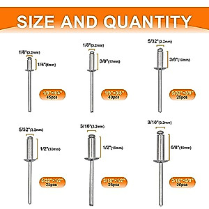 ISPINNER 180pcs 6 Sizes Aluminum Blind Rivets, Pop Rivets Assortment Kit (Silver)